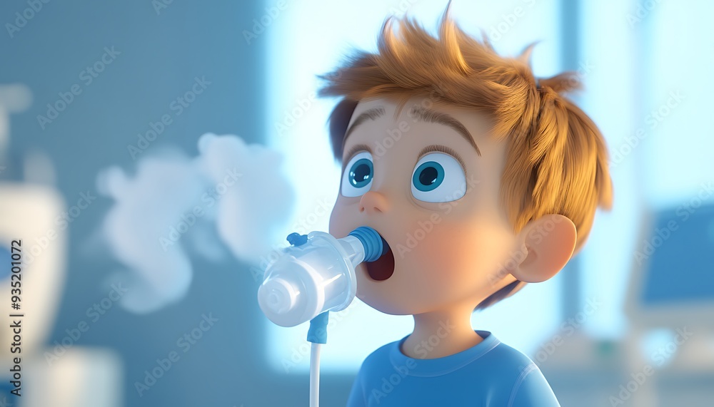 Cartoon Boy Receiving Inhaler Treatment Stock Illustration | Adobe Stock