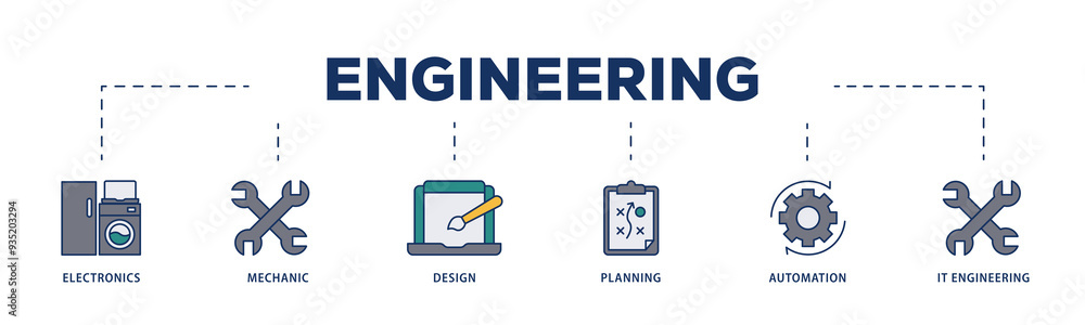 Engineering icons process structure web banner illustration of ...