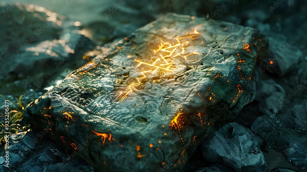 Glowing mystic runes on an ancient relic Stock Photo | Adobe Stock