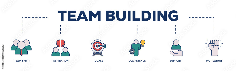 Team building icons process structure web banner illustration of team ...