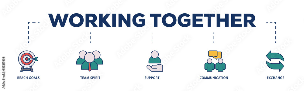 Working together icons process structure web banner illustration of ...