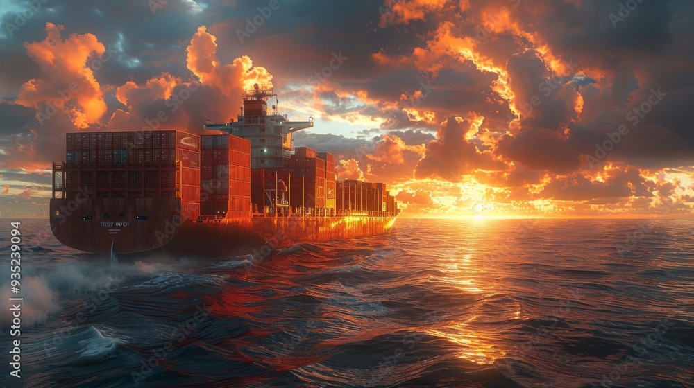 Depict a self-healing coating on shipping containers and cargo vessels ...