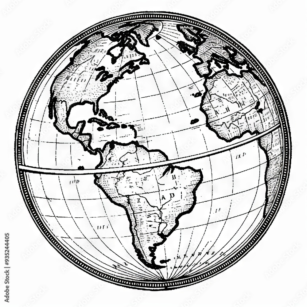 Vintage Illustration of World Map Featuring Western Hemisphere in ...