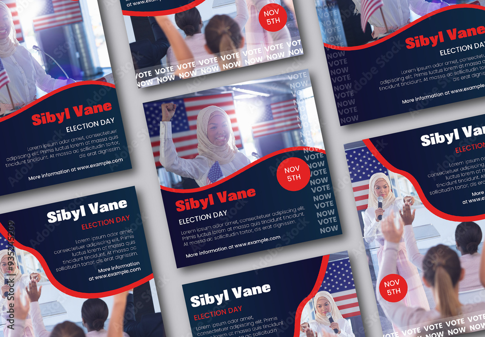 Red US Election Candidate Social Media Set Stock Template | Adobe Stock