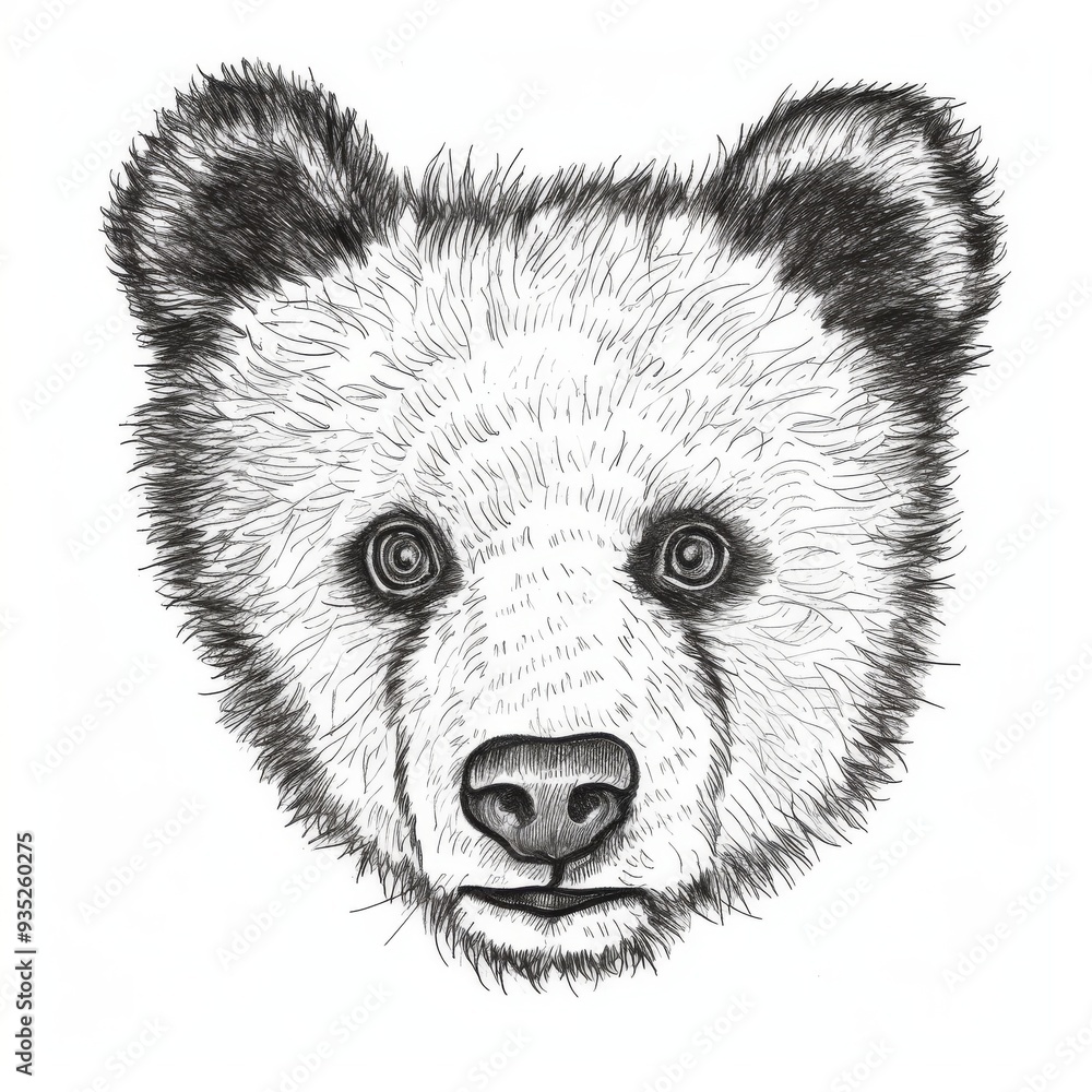 Hand-Drawn Panda Face Sketch - Detailed Black and White Illustration of ...
