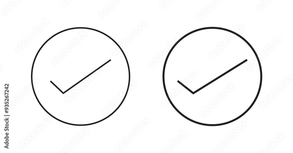 Black tick verified symbol icon set with fill and stroke. Tick, right ...