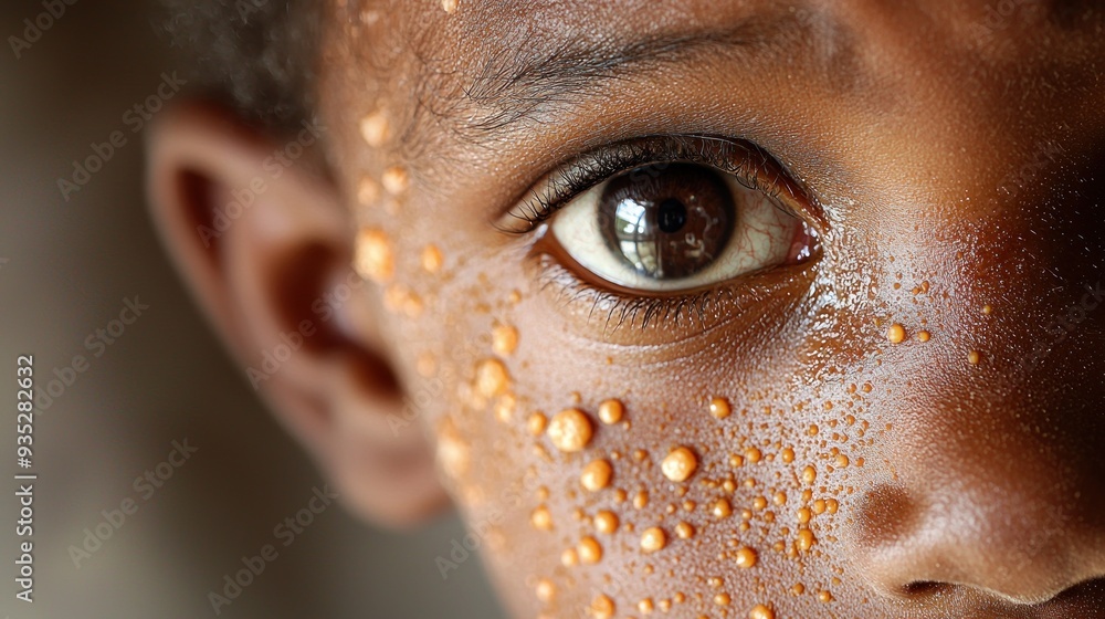 A high-resolution, realistic image of a child's face with Monkeypox ...