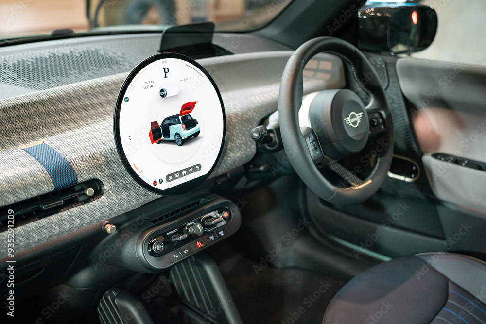 Interior of the new ELECTRIC MINI COOPER SE. inside of the Mini Cooper ...