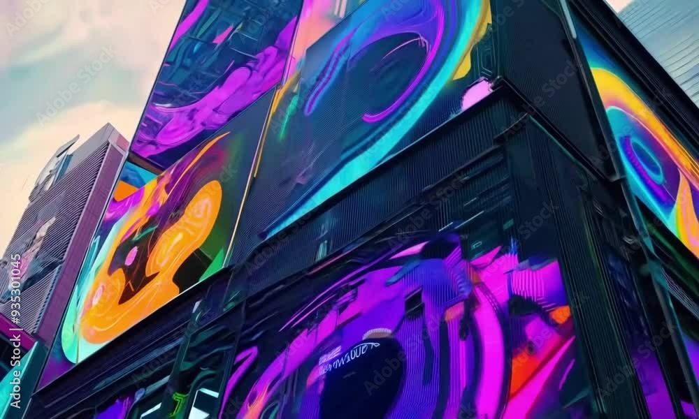 City Buildings At Night Colorful Psychedelic Light On 4k Animation ...