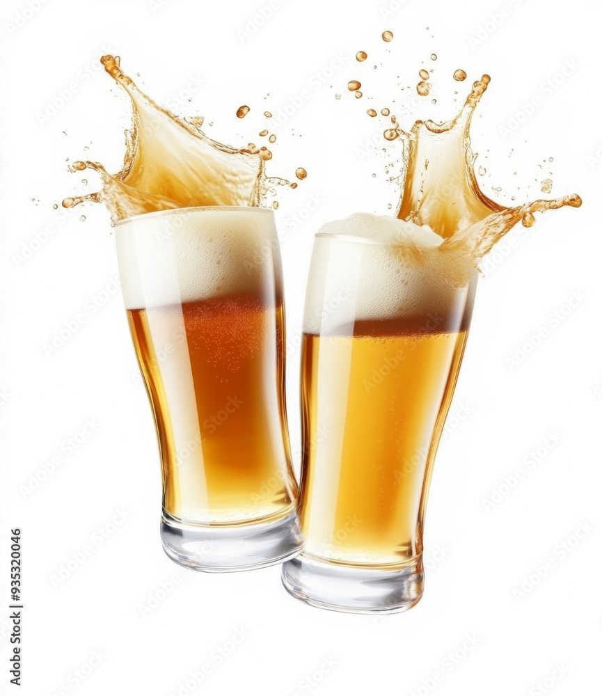 High-Quality PNG Photo of Two Beer Glasses Clinking with Beer Spilling ...