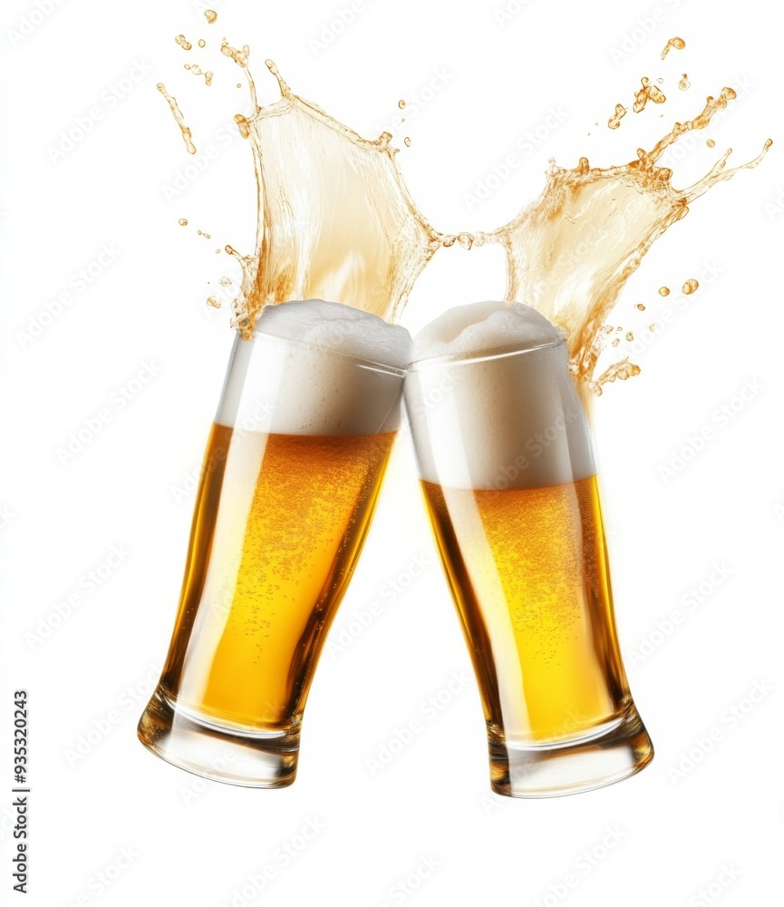 High-Quality PNG Photo of Two Beer Glasses Clinking with Beer Spilling ...