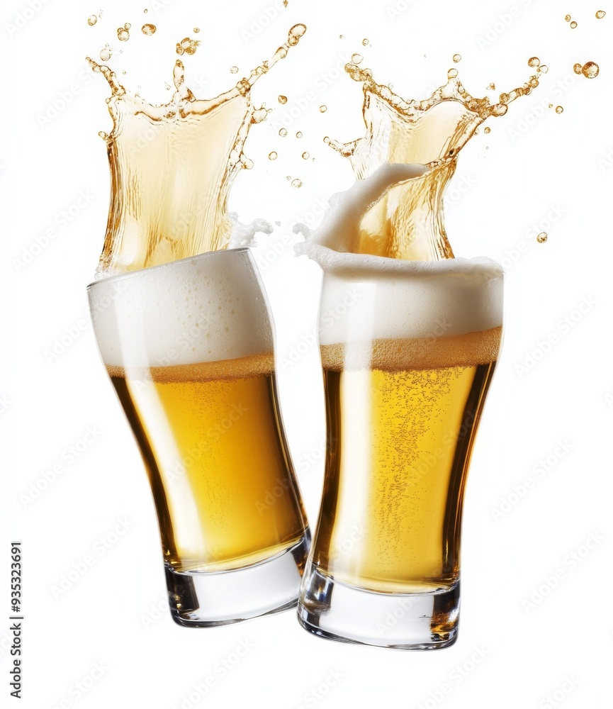 High-Quality PNG Photo of Two Beer Glasses Clinking with Beer Spilling ...