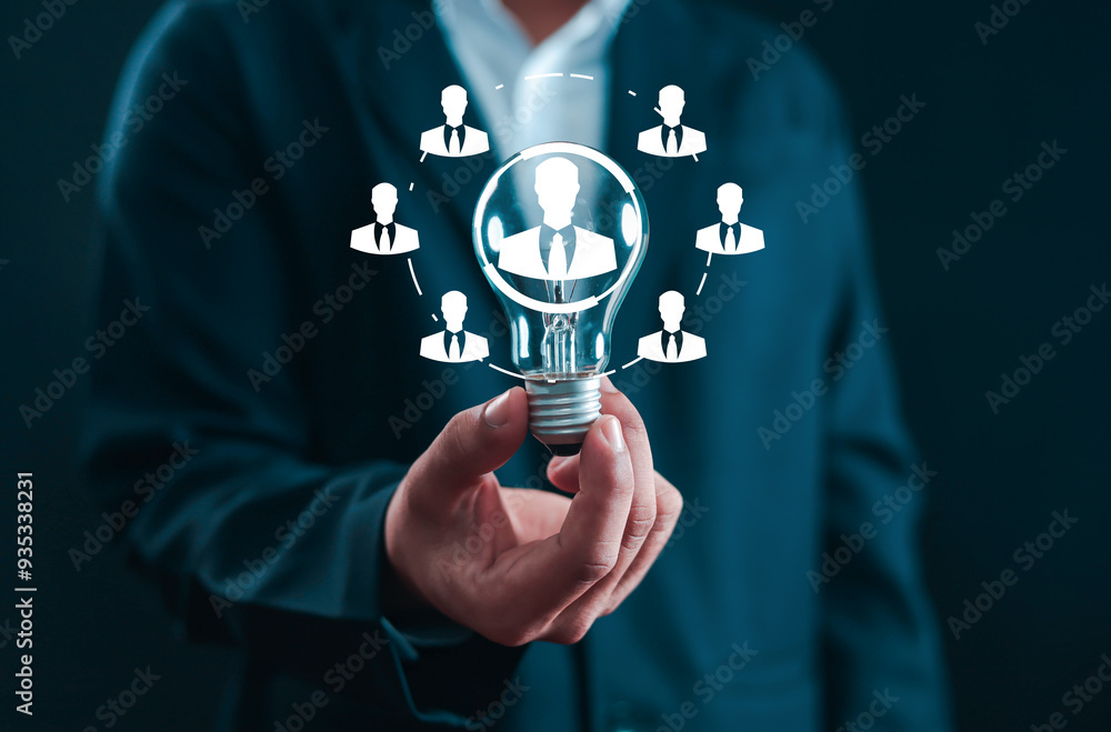 Displays a customer relationship management light bulb that shows a ...