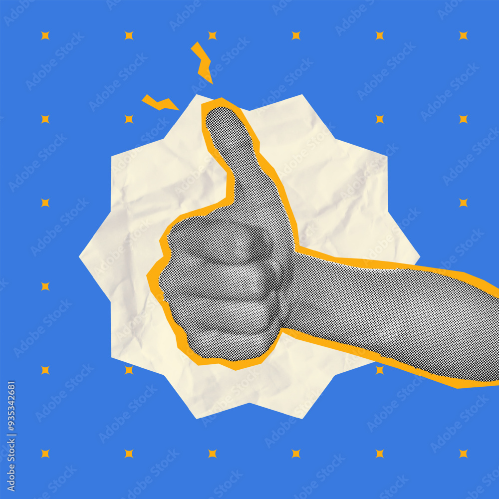 halftone collage Modern design of a thumbs-up gesture, perfect for ...