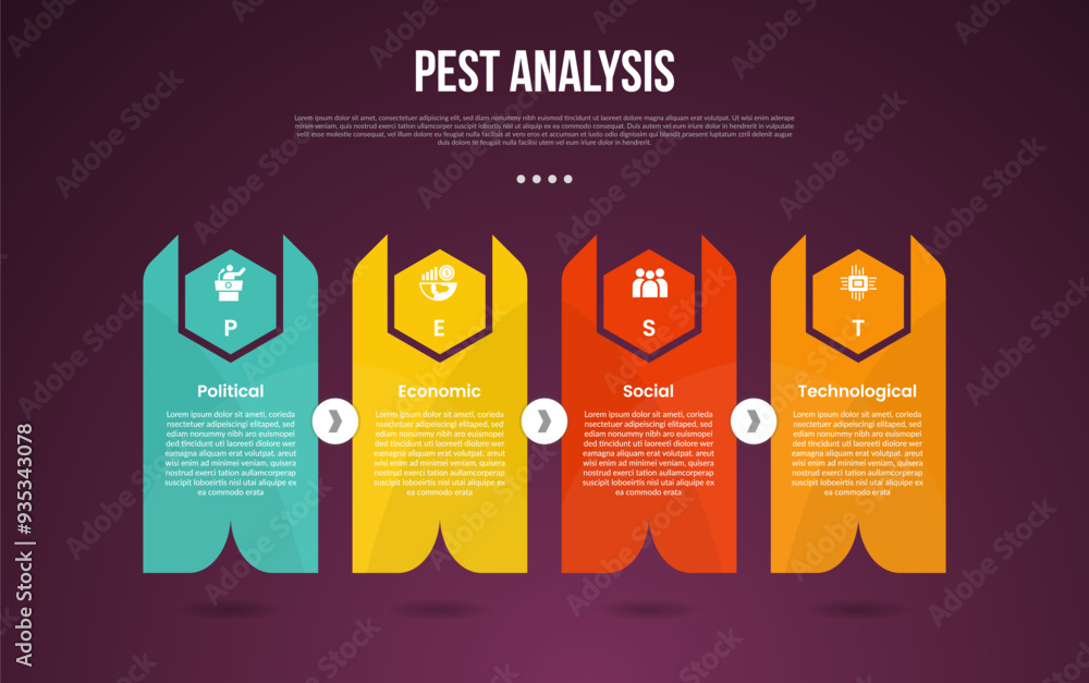 PEST analysis infographic template with dark gradient background style ...