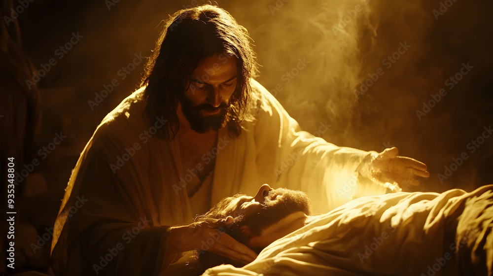 Jesus Christ performing miracles healing the sick Stock Photo | Adobe Stock