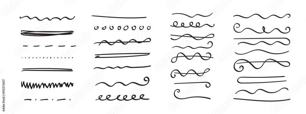 Set of hand drawn marker strokes, underlines.Collection of doodle style ...