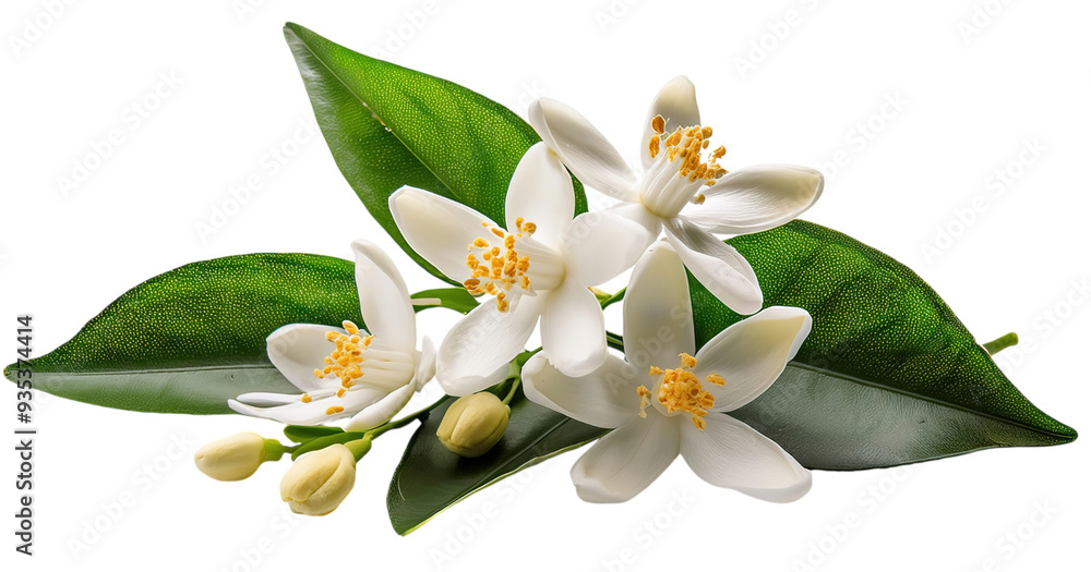 Neroli blossom, orange tree white flowers and buds bunch on a ...