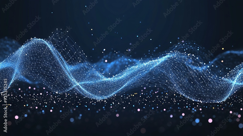 ภาพประกอบสต็อก Sound wave low poly wireframe banner template. Polygonal ...