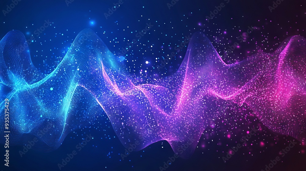 Sound wave low poly wireframe banner template. Polygonal illuminated ...