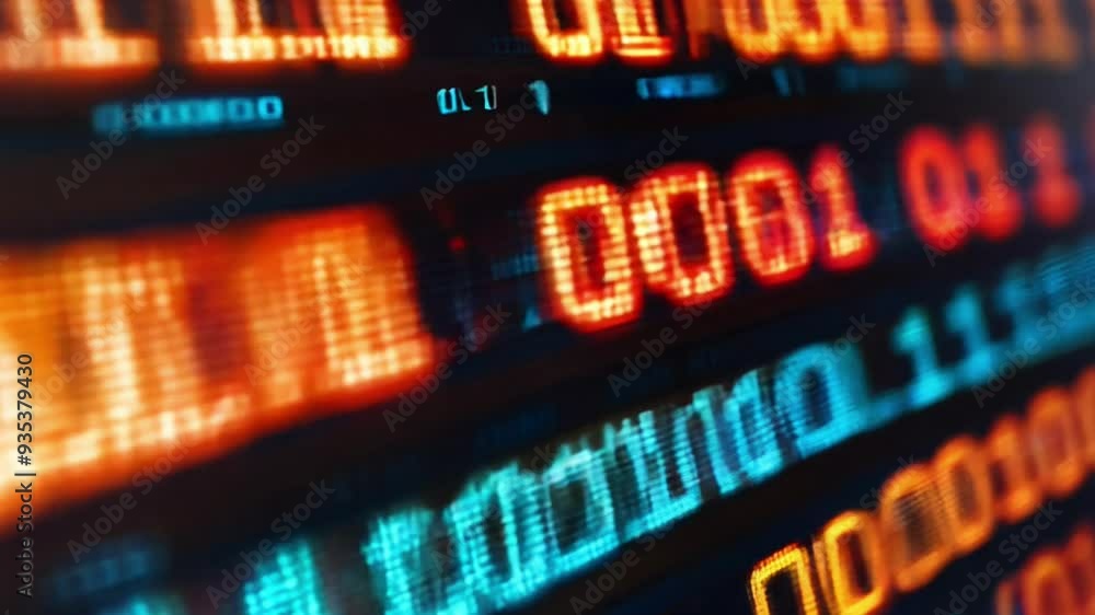 Illuminated binary code displays various colors, showcasing the ...