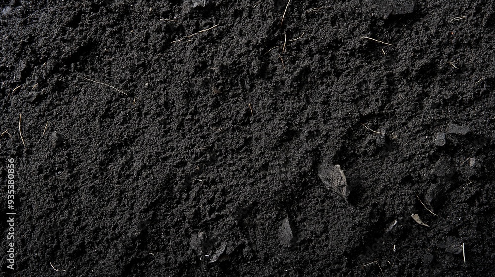 Close-up of biochar black soil texture, showing rich, dark, and fertile ...
