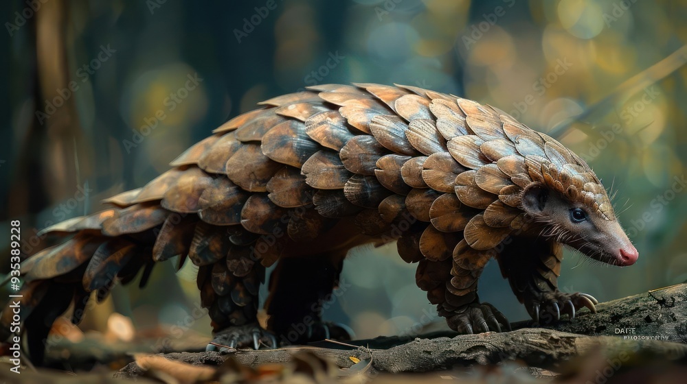 A pangolin, the scaly anteater, is captured in its natural habitat with ...