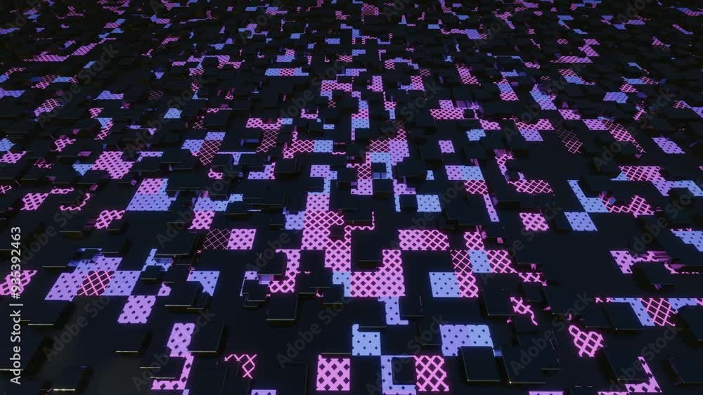 Hi tech pattern on plane surface, neon glow, complex elements and ...