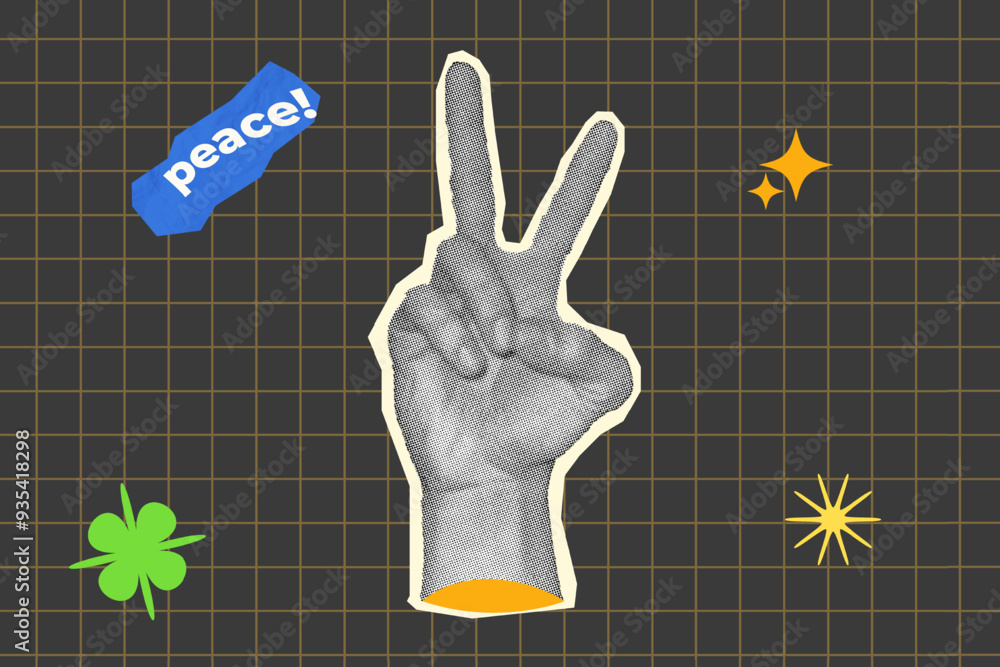 Halftone collage Modern design, peace sign, a bold peace, sticker, and ...