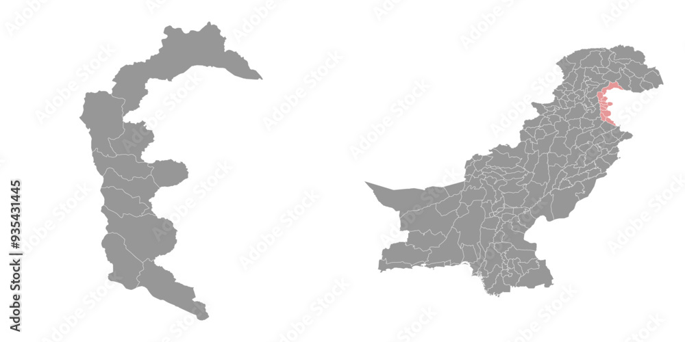 Azad Kashmir map with districts. Vector illustration. Stock Vector ...