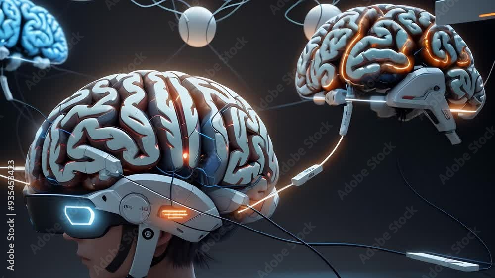 Neural connections of a brain of a human head illustrating complex ...