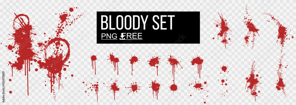 Set with blood stains and blood splatters on transparent background ...