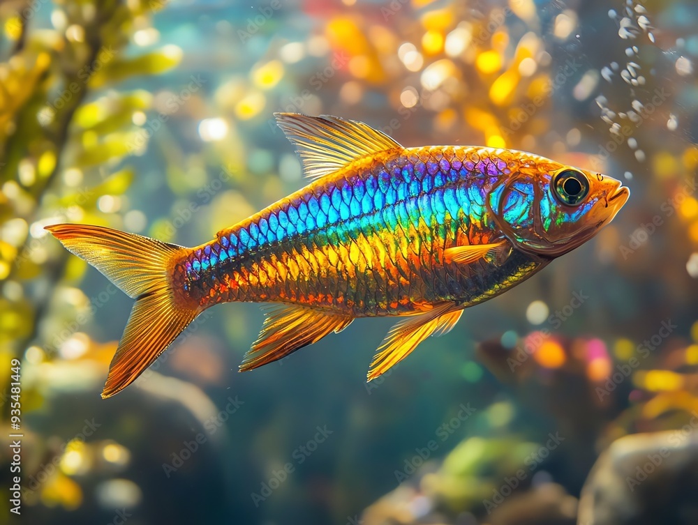Rainbowfish displaying iridescent scales that shimmer as they move ...