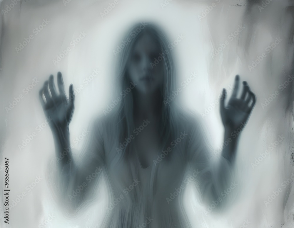 Heavily blurred shadow figure with an indistinct face, emerging from ...