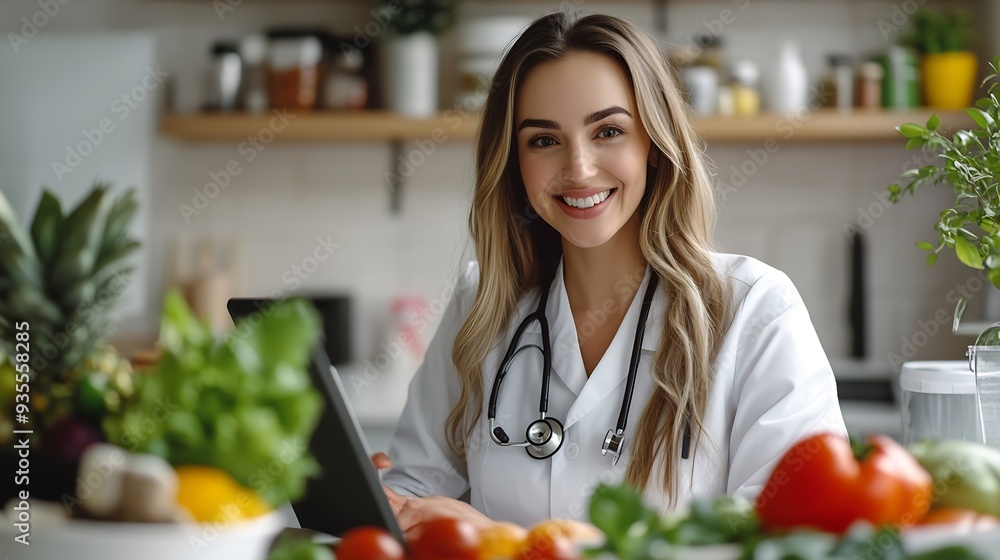 Young nutritionist female giving consultation to patient and making ...