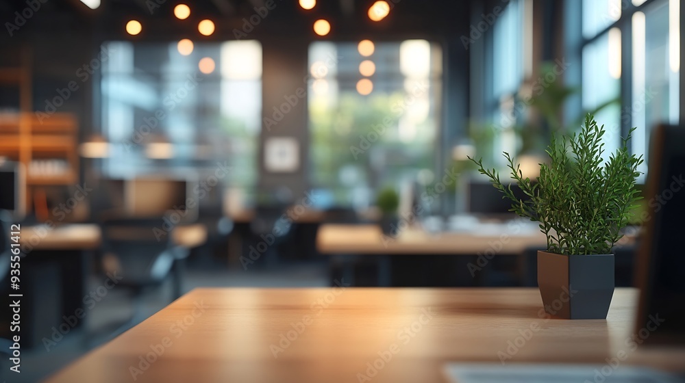 Blur background of modern office environment with multiple workstations ...