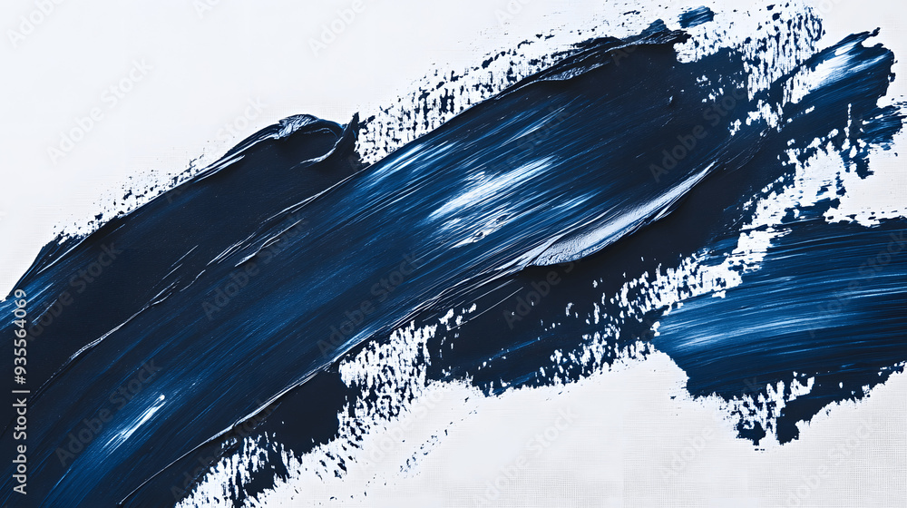 Bold swipe of navy blue paint with brush strokes on white background ...