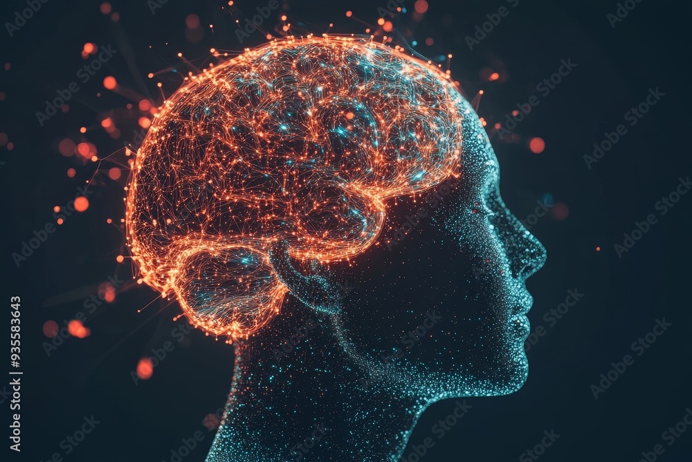 Artistic human brain illustration integrating ai concepts in complex ...