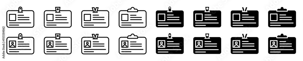 ID card icon set featuring ID card badge icons, including ...