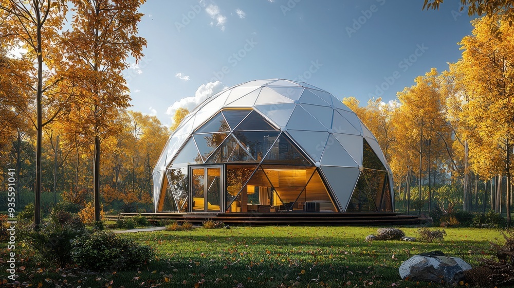 A modern observatory pavilion with a glass dome by the Thames in London ...