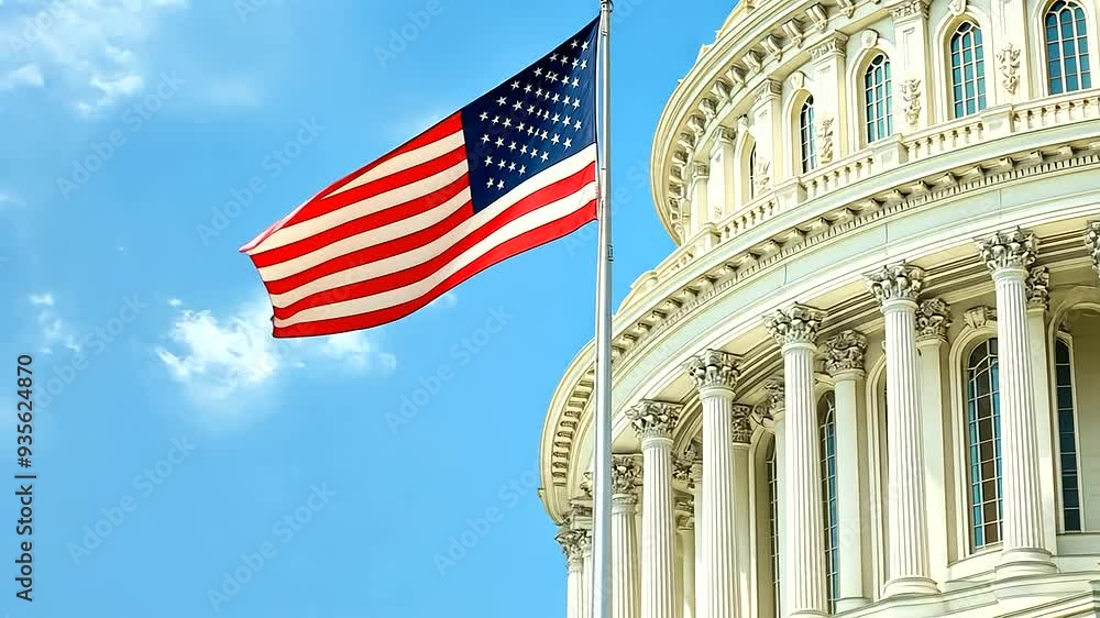 The American flag waves proudly in front of the iconic U.S. Capitol ...