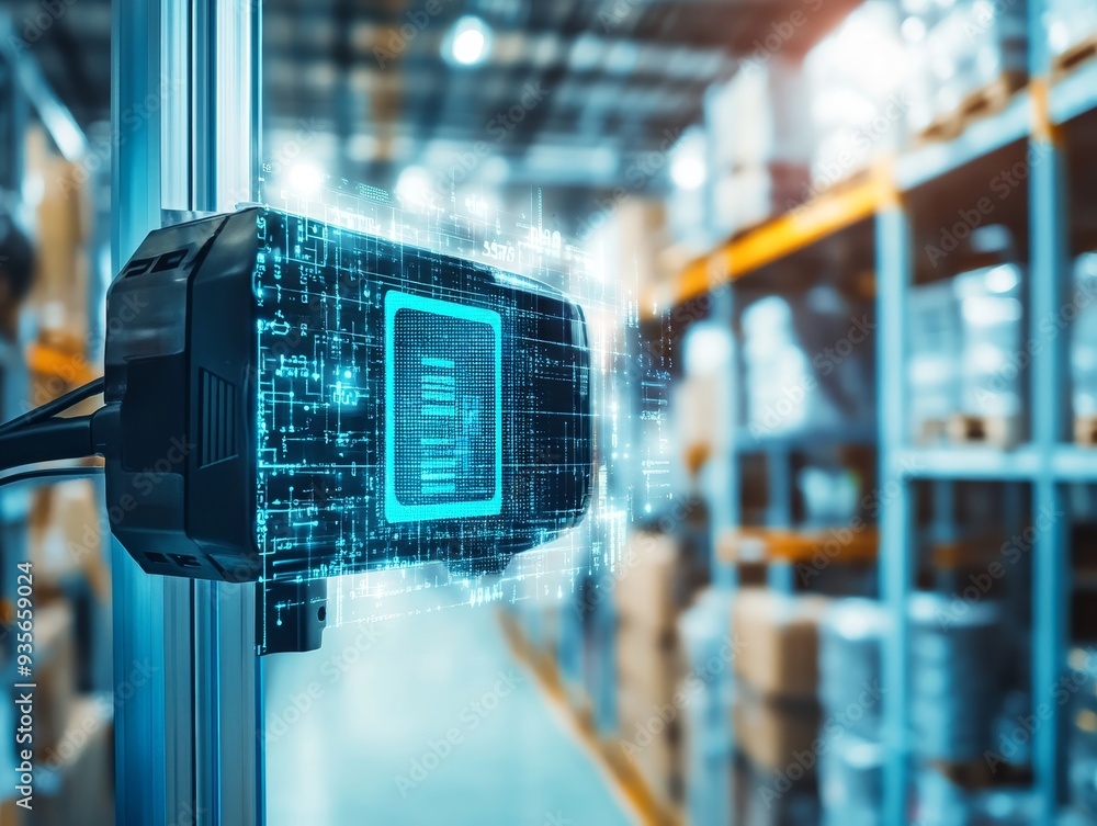 Rfid and barcode technology in electronic inventory management concept ...