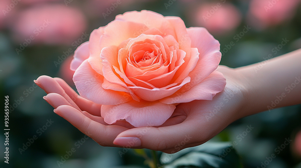 hand holding a single rose, symbolizing beauty, romance, and tenderness ...