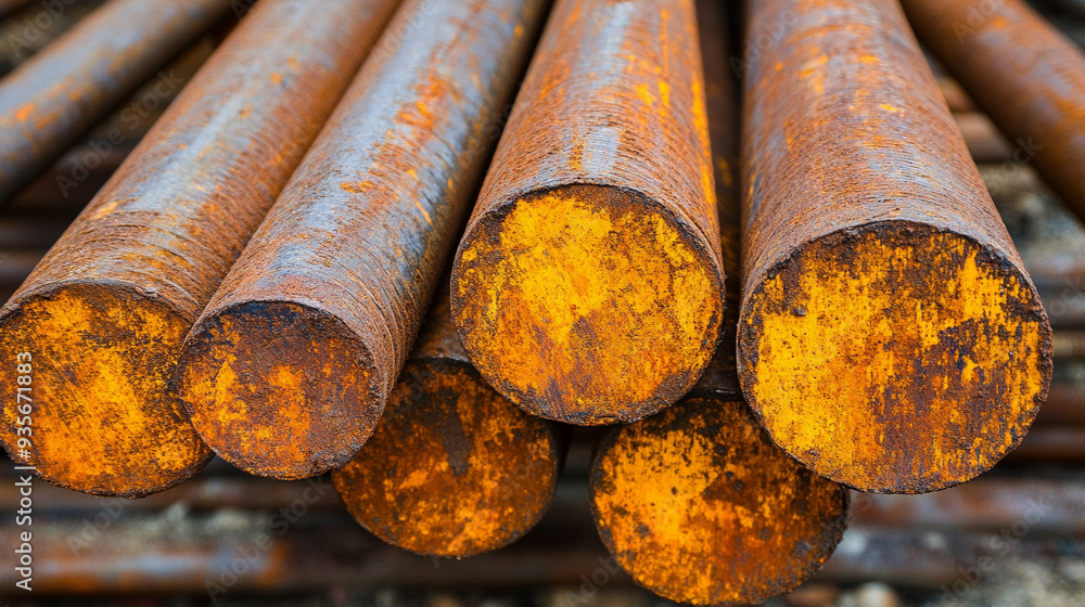 round metallic bars, highlighting their texture and shine, used in ...