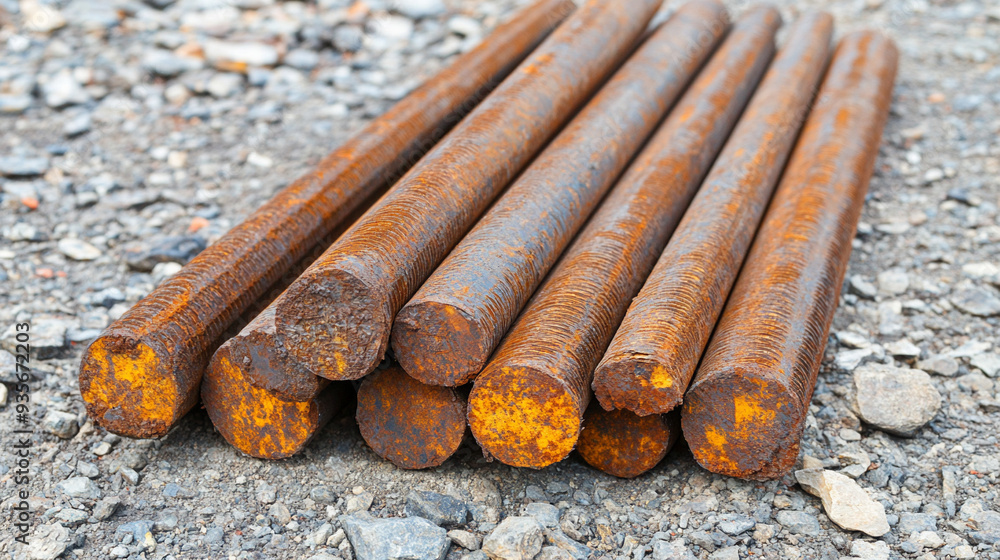 round metallic bars, highlighting their texture and shine, used in ...