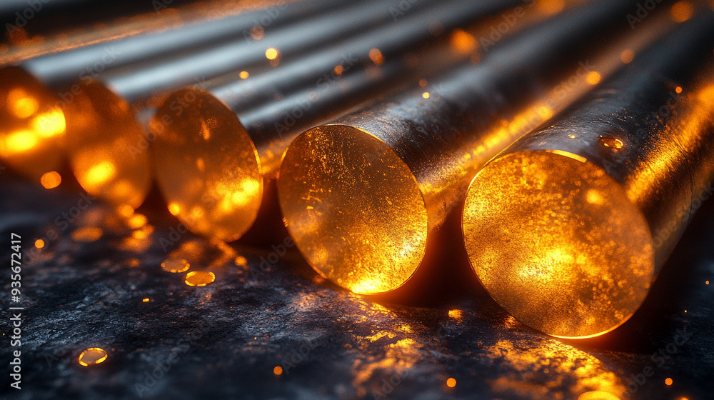 round metallic bars, highlighting their texture and shine, used in ...