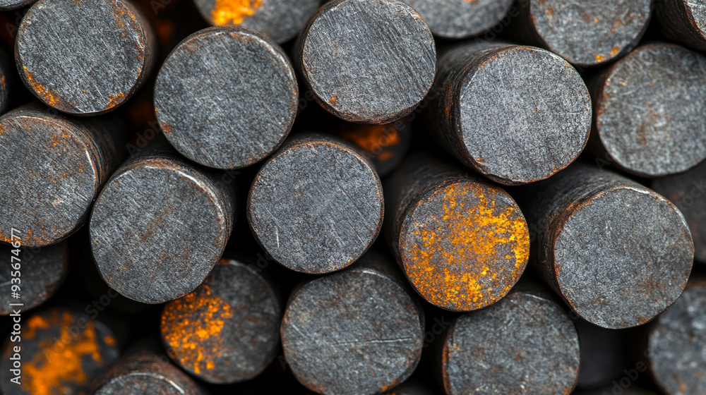 round metallic bars, highlighting their texture and shine, used in ...