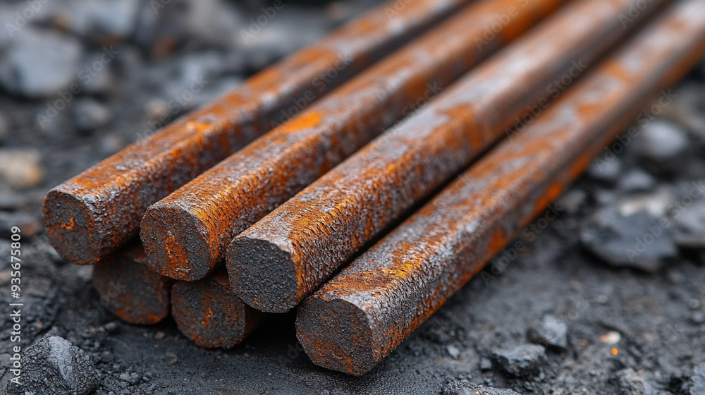 round metallic bars, highlighting their texture and shine, used in ...