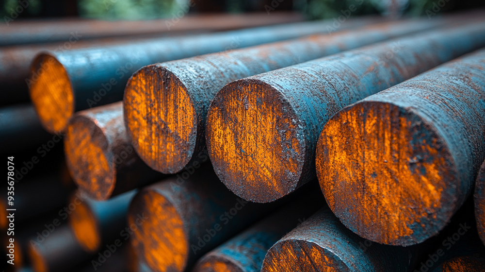 round metallic bars, highlighting their texture and shine, used in ...