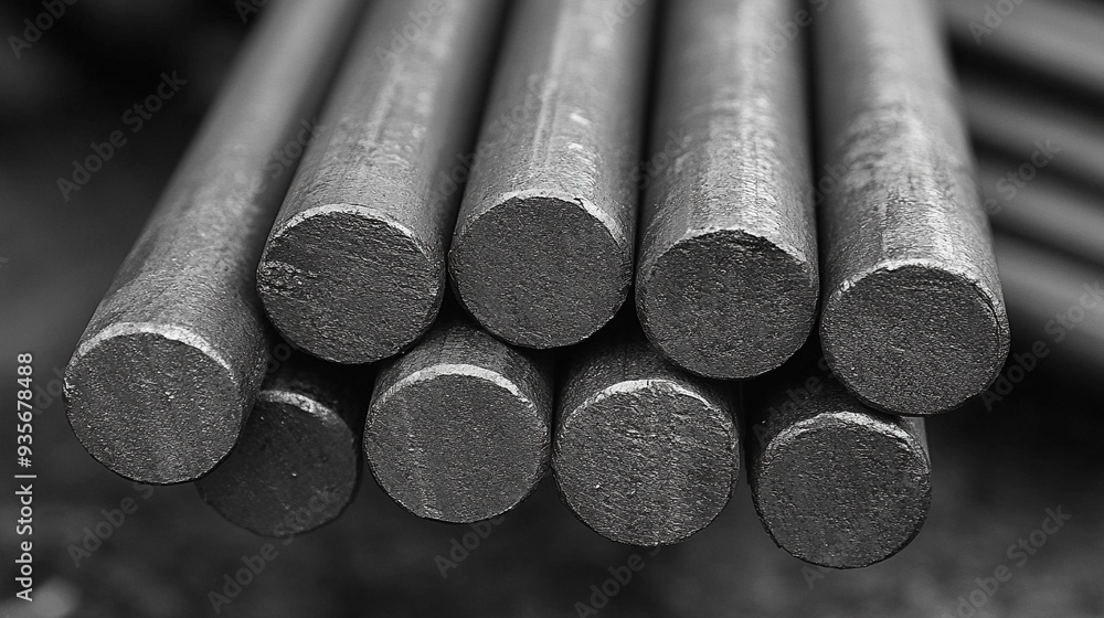 round metallic bars, highlighting their texture and shine, used in ...